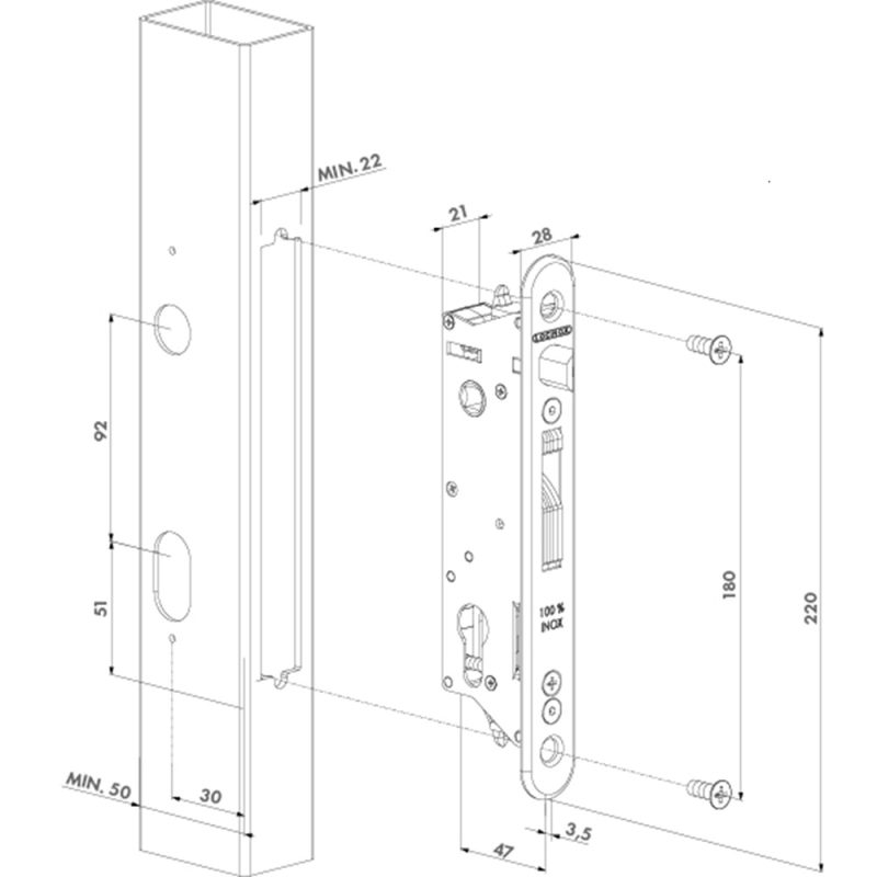 FiftyLock - Insert Lock for 50mm Profiles - Talitech